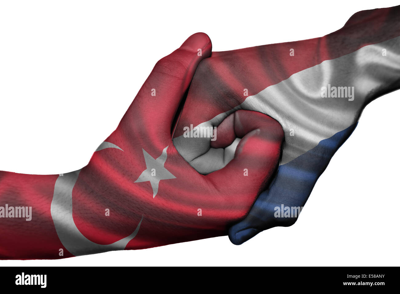 Diplomatic handshake between countries: flags of Turkey and Netherlands ...