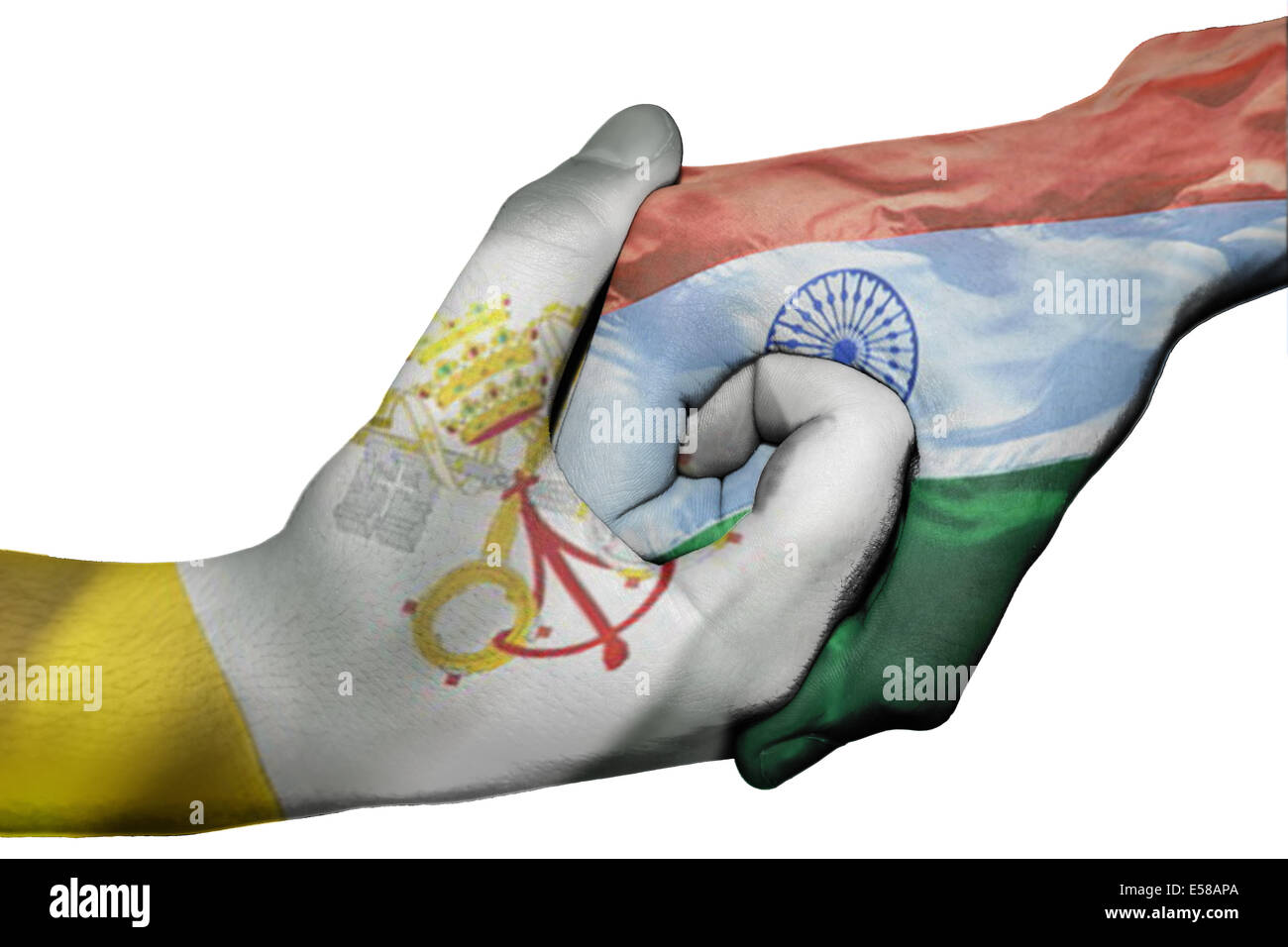Diplomatic handshake between countries: flags of Vatican City and India ...