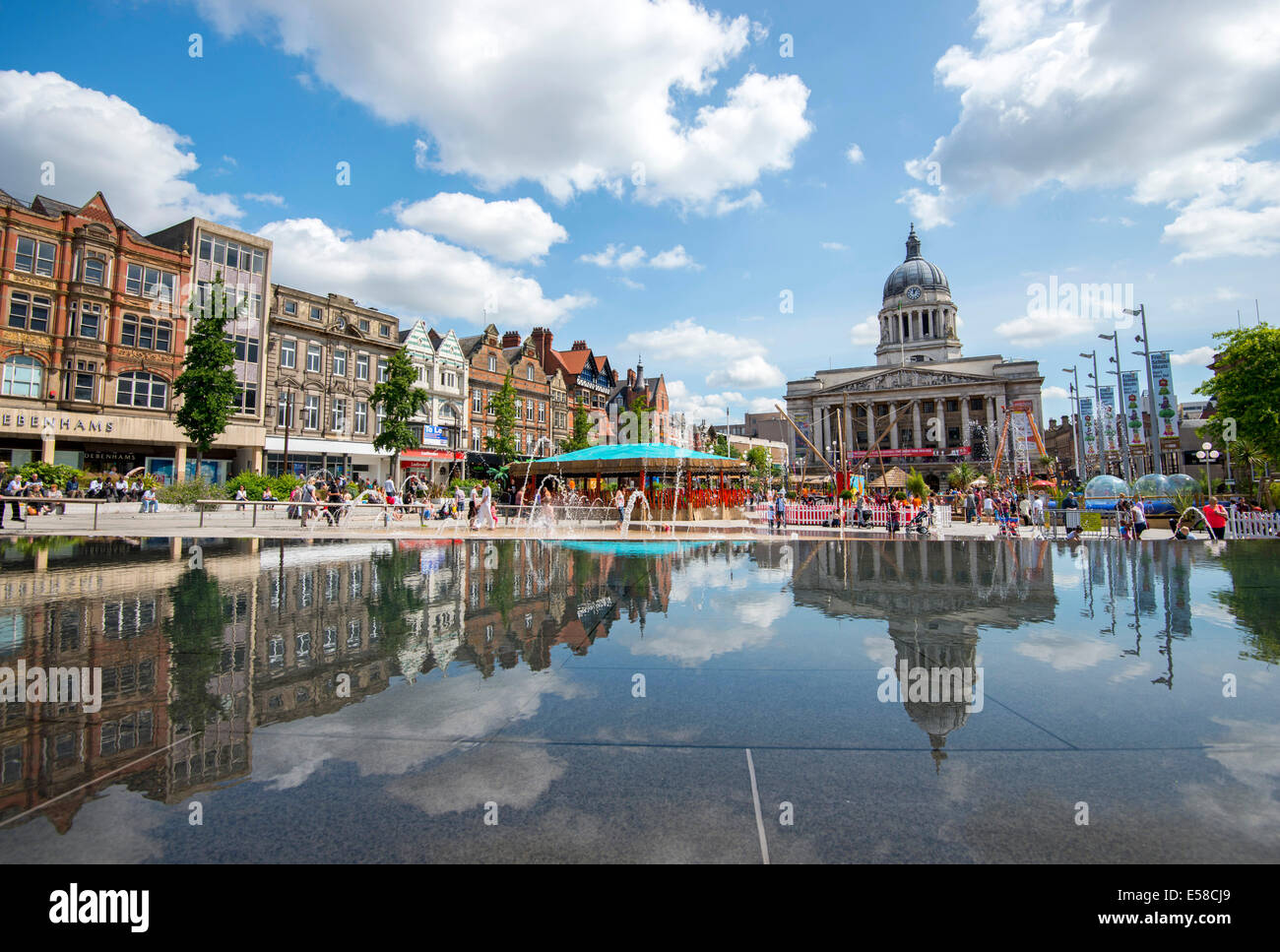A sunny summer day in the Market Square in Nottingham City, England UK ...