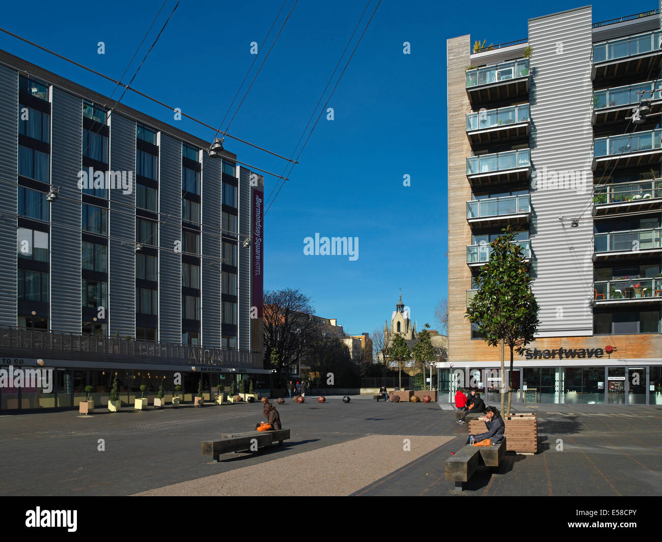 Pedestrianised area of Bermondsey Square London SE1. Mixed used ...