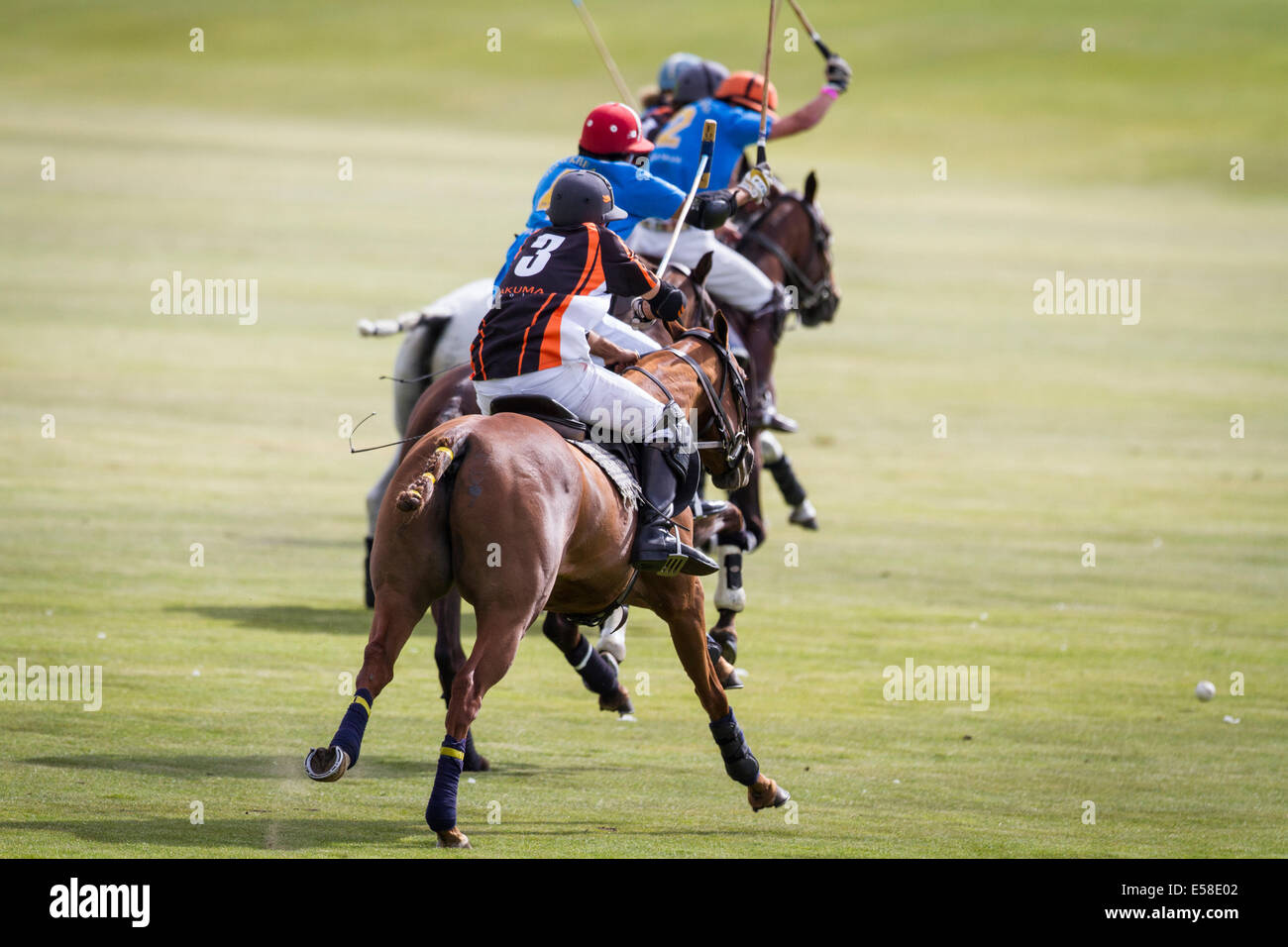 Polo players appear comically aligned as they ride at speed Stock Photo ...