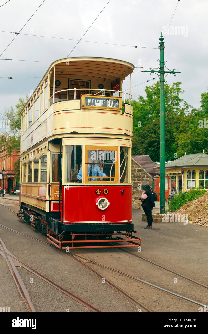 Old Blackpool Overhead Electric Tram Car at Crich Tramway Village Stock ...