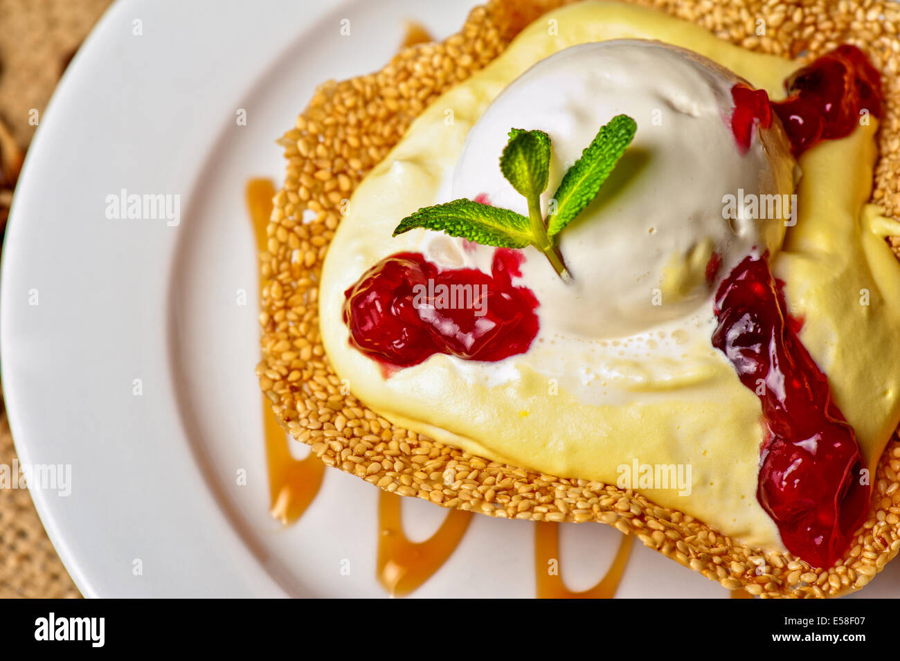 cake with jam ice cream Stock Photo - Alamy
