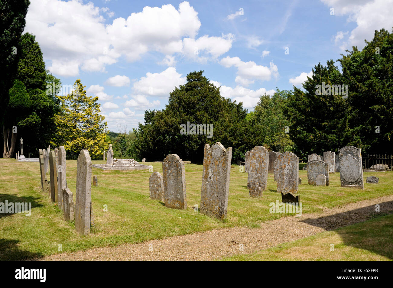 Headstones in country graveyard,St Mary's Church Bayford village ...