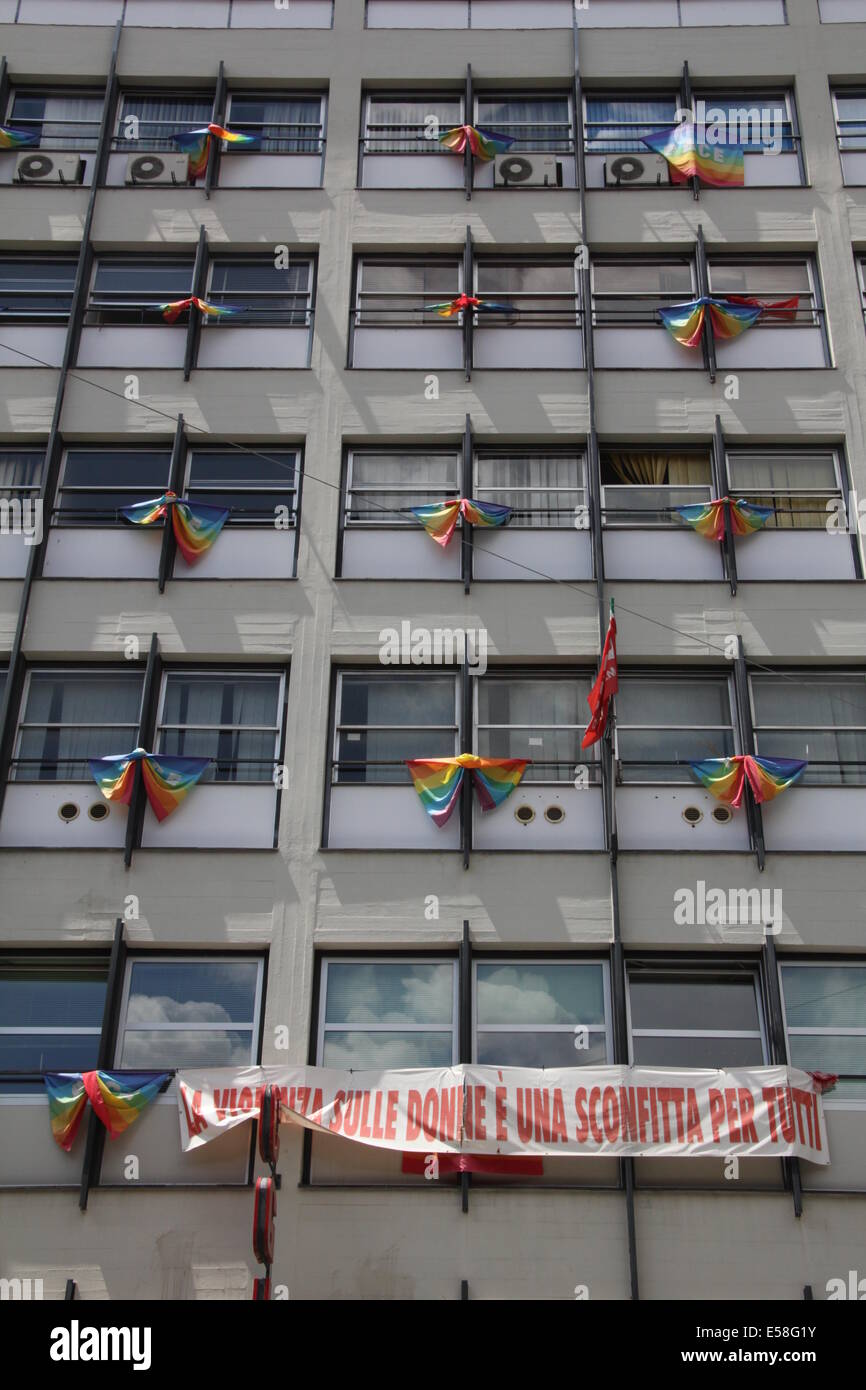 Rome, Italy. 23rd July, 2014. Stop violence against women banner and ...