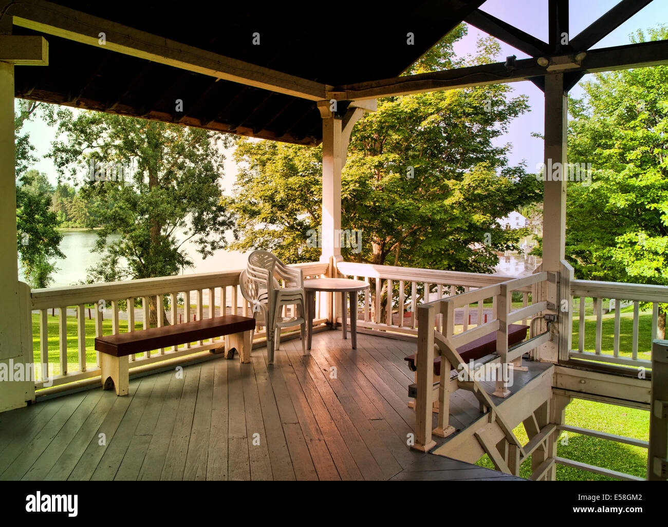 country porch with lake views Stock Photo - Alamy
