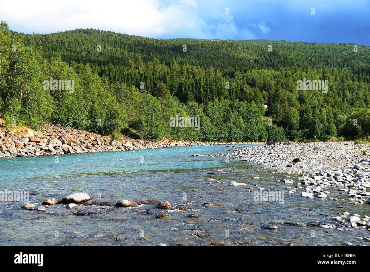 View of the river Beiarelva near Beiarn, Norway , Aug. 12, 2013 Stock ...