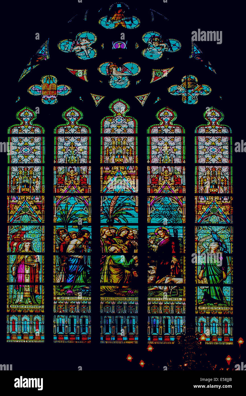 Stained glass window church Belgium Flanders Bruges Stock Photo - Alamy