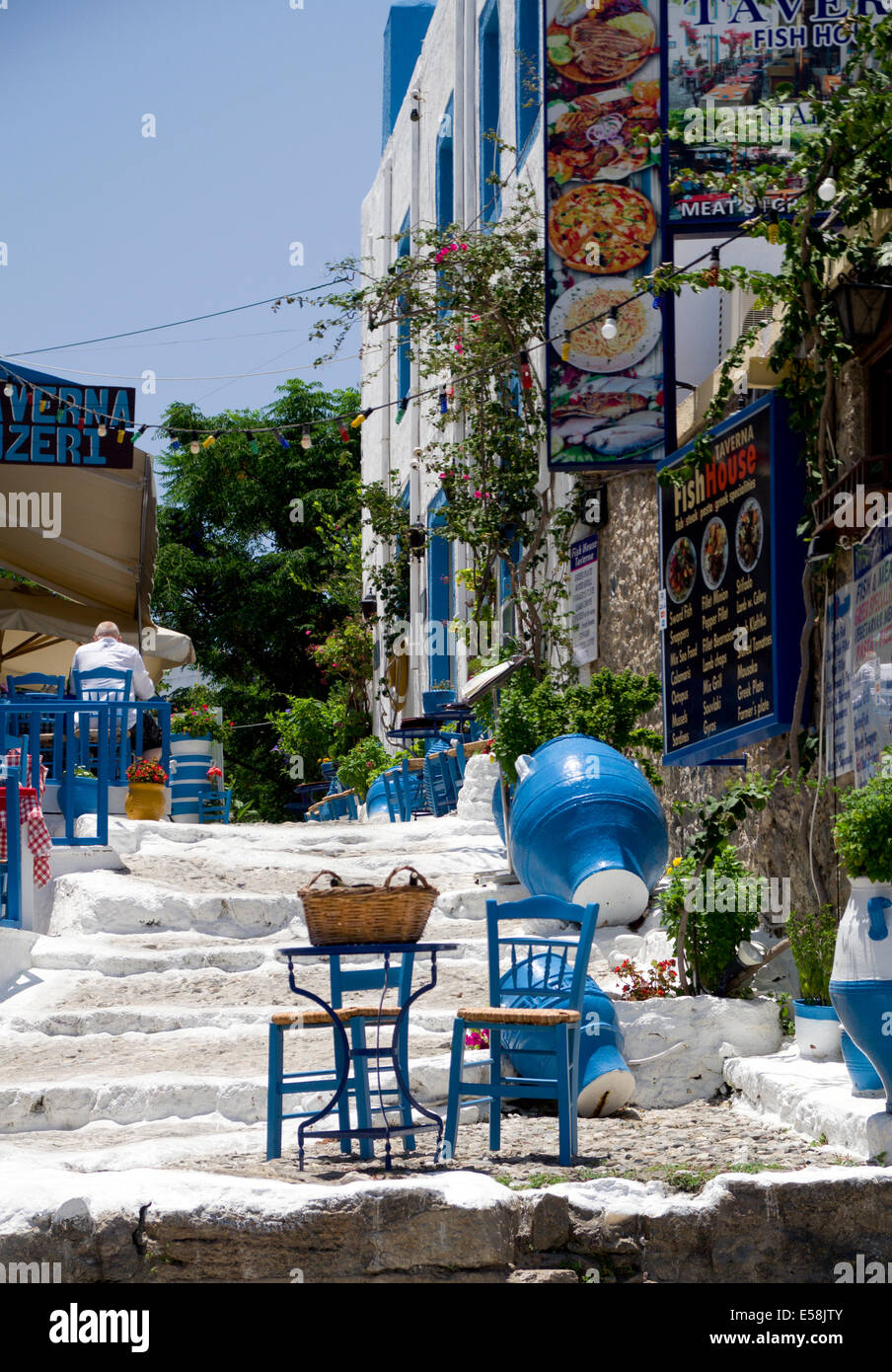 Street scene and Tavernas, Kos Town, Kos, Dodecanese Islands, Greece ...