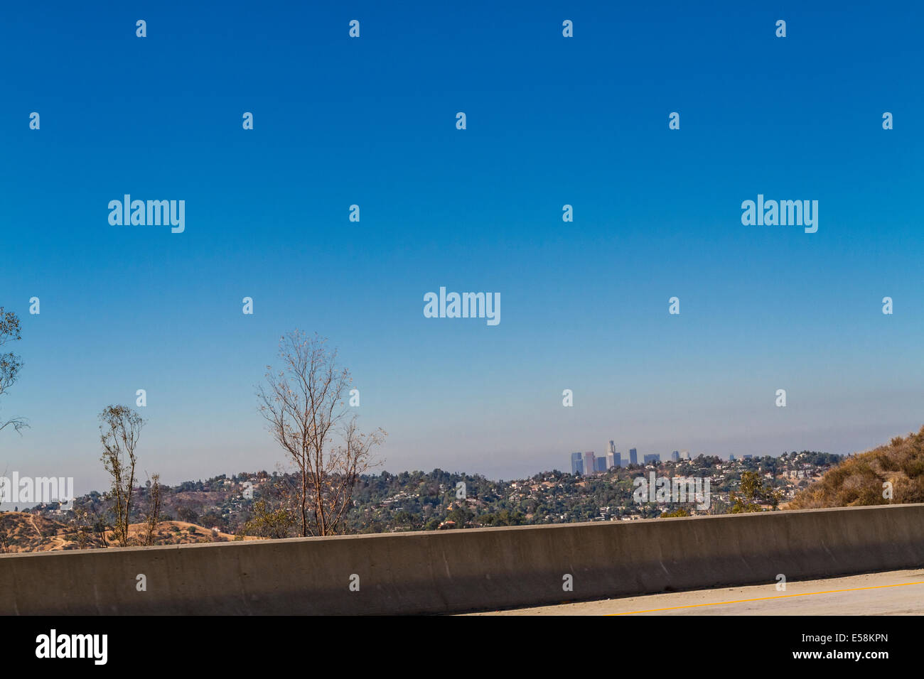 The Los Angeles Skyline from the Glendale freeway highway 134 in ...