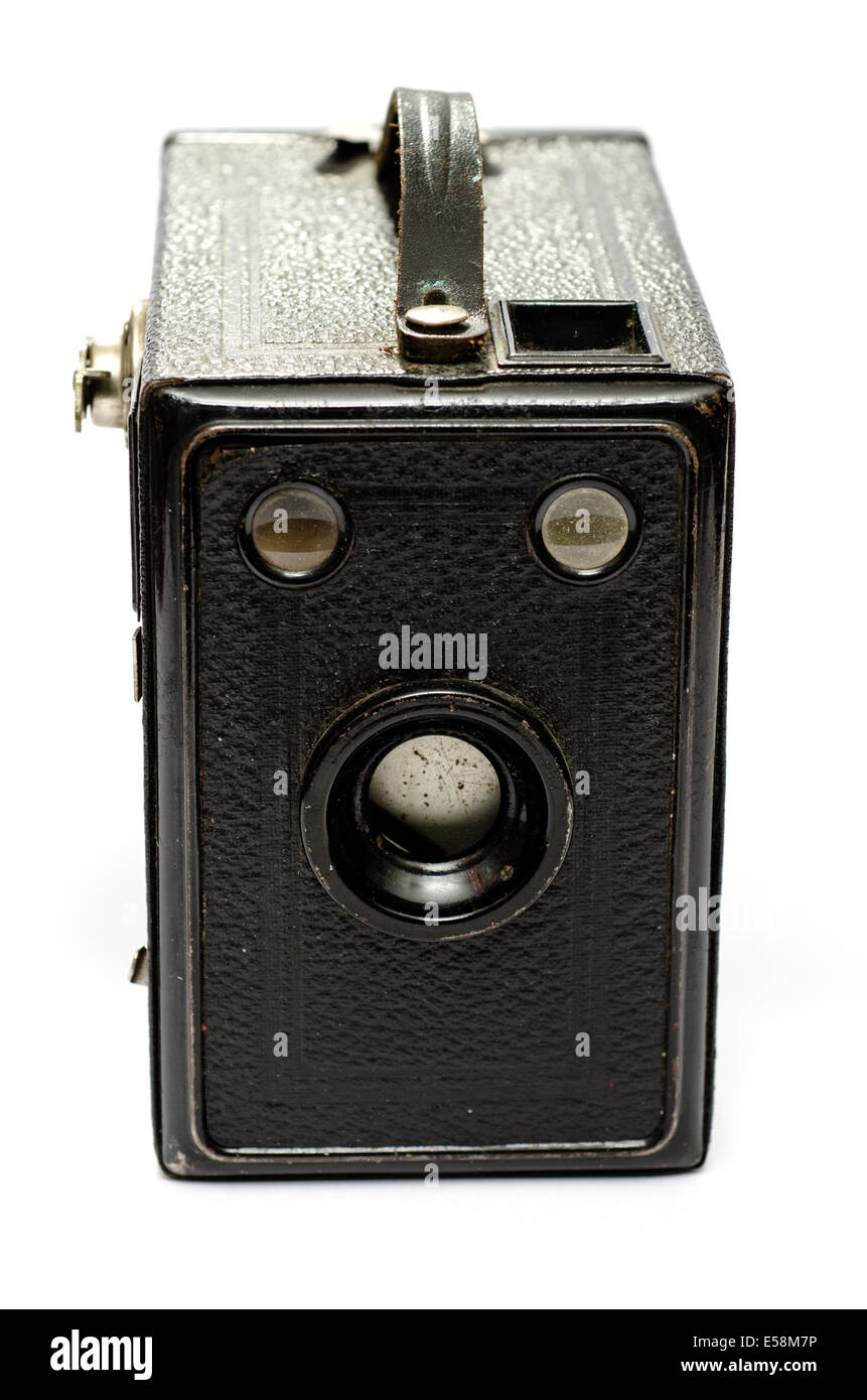 Old black box camera with sheet on white background Stock Photo - Alamy