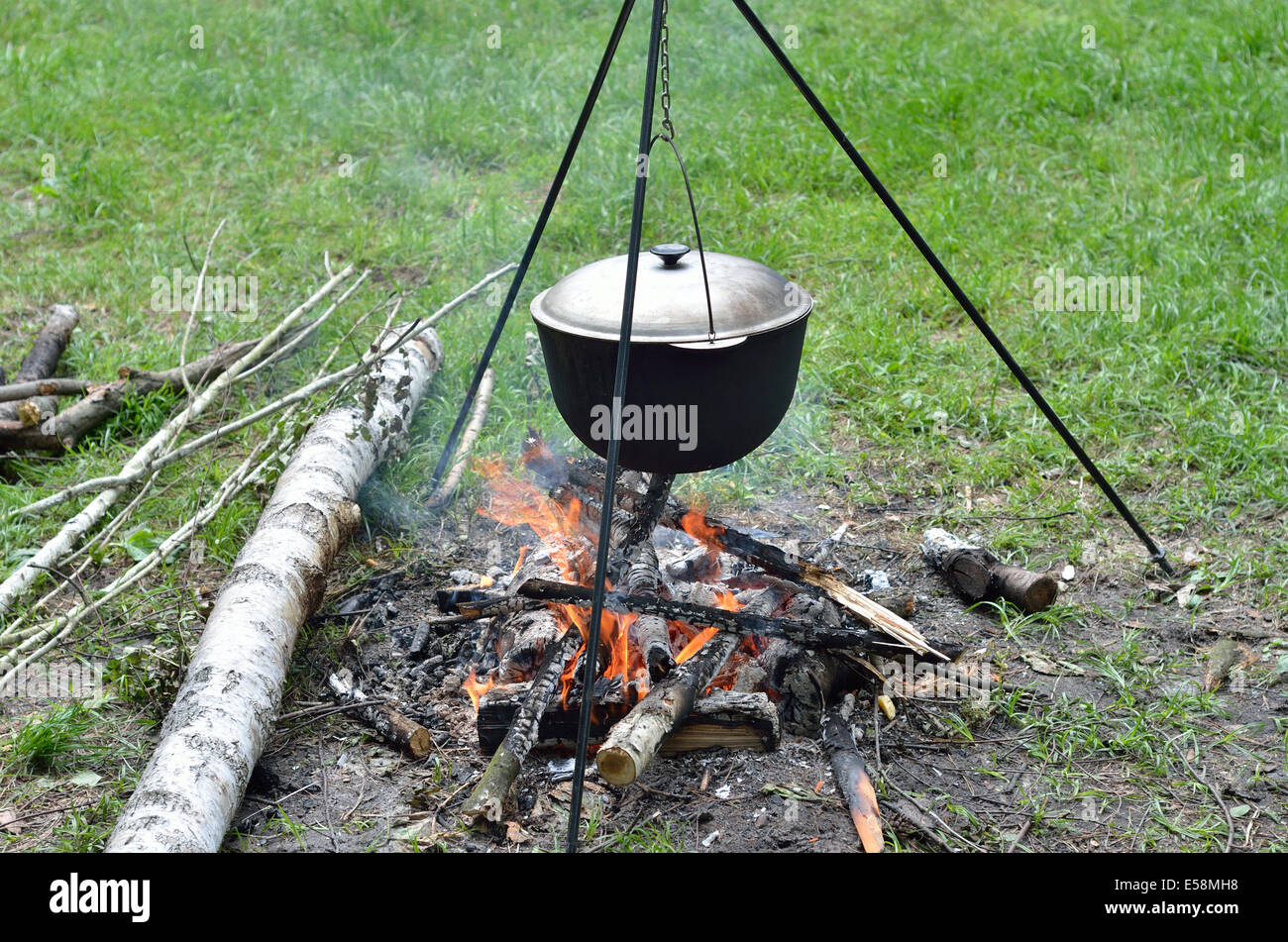 Cauldron on the campfire Stock Photo - Alamy