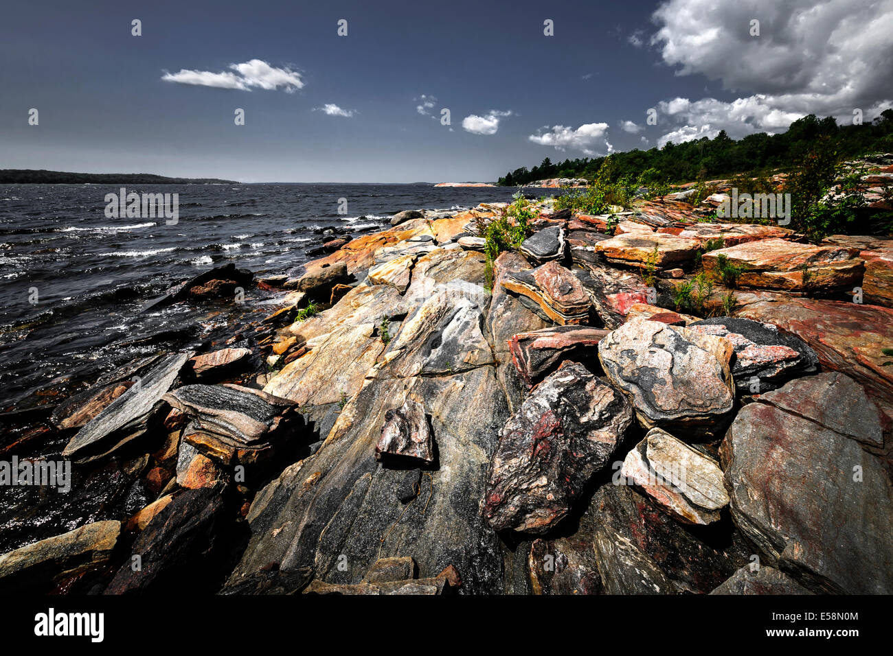 Georgian Bay landscape with rugged rocky lake shore near Parry Sound ...