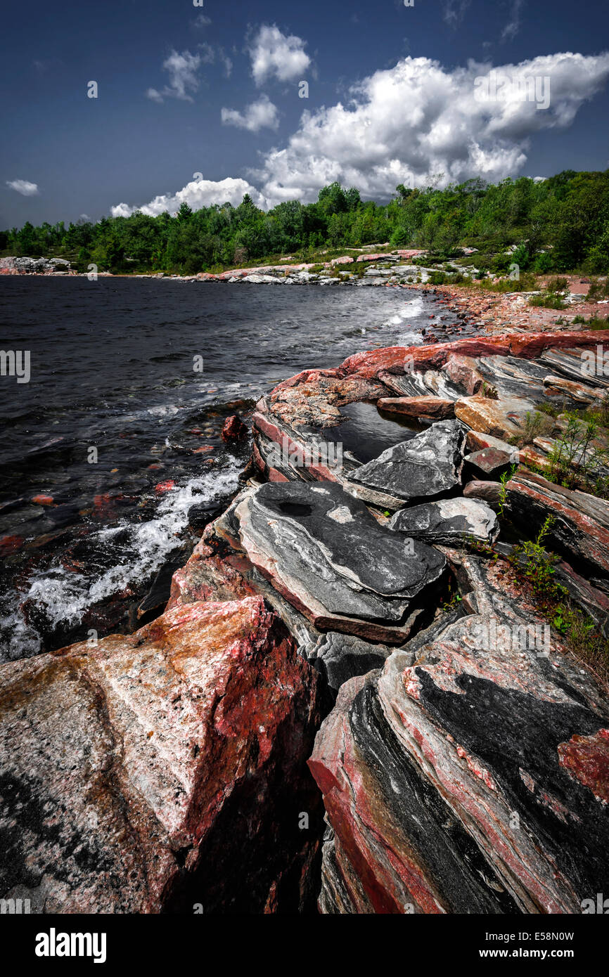 Georgian Bay landscape with rugged rocky lake shore near Parry Sound ...