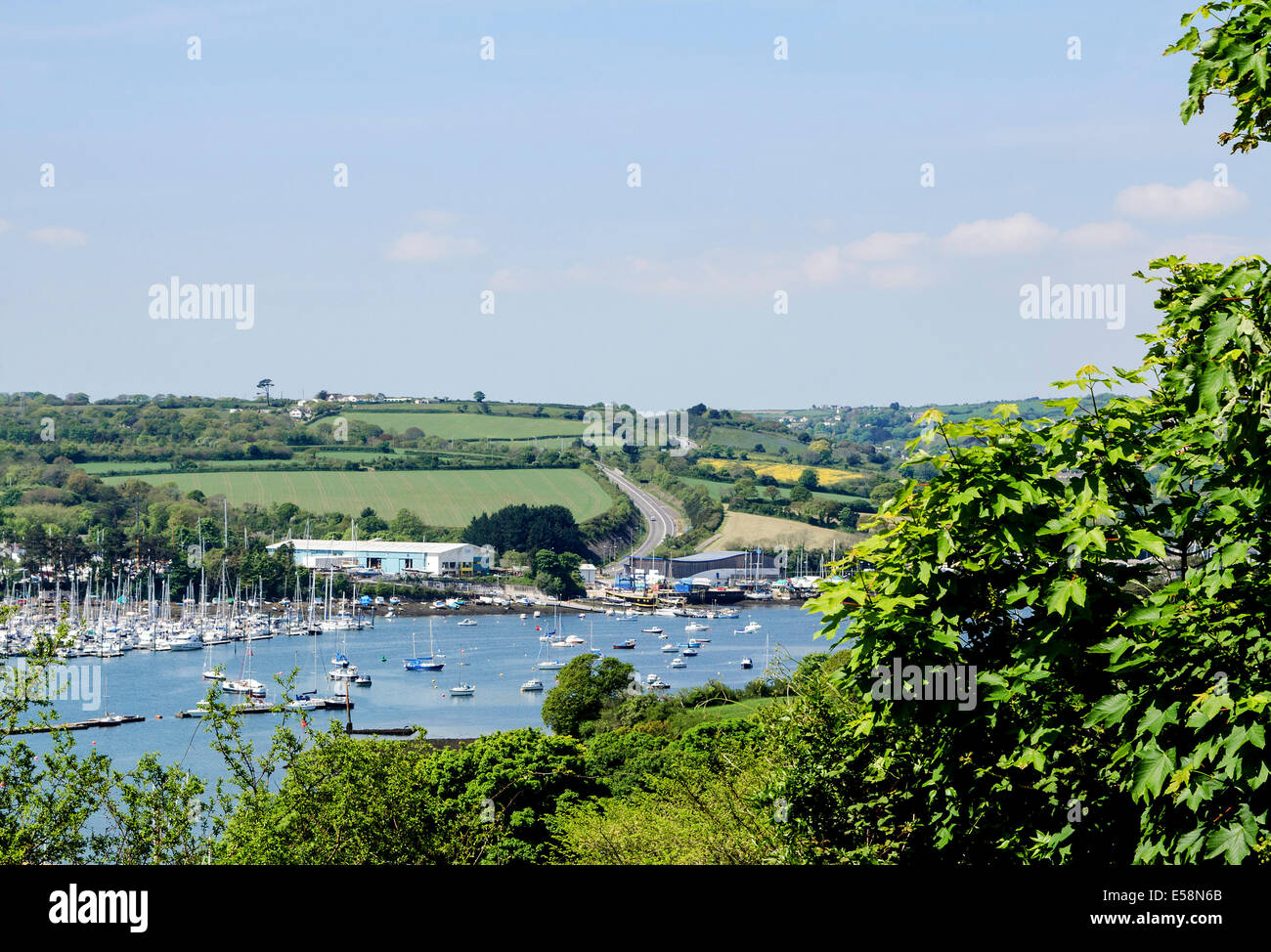 a view of Falmouth bay from the village of Flushing in Cornwall, UK ...