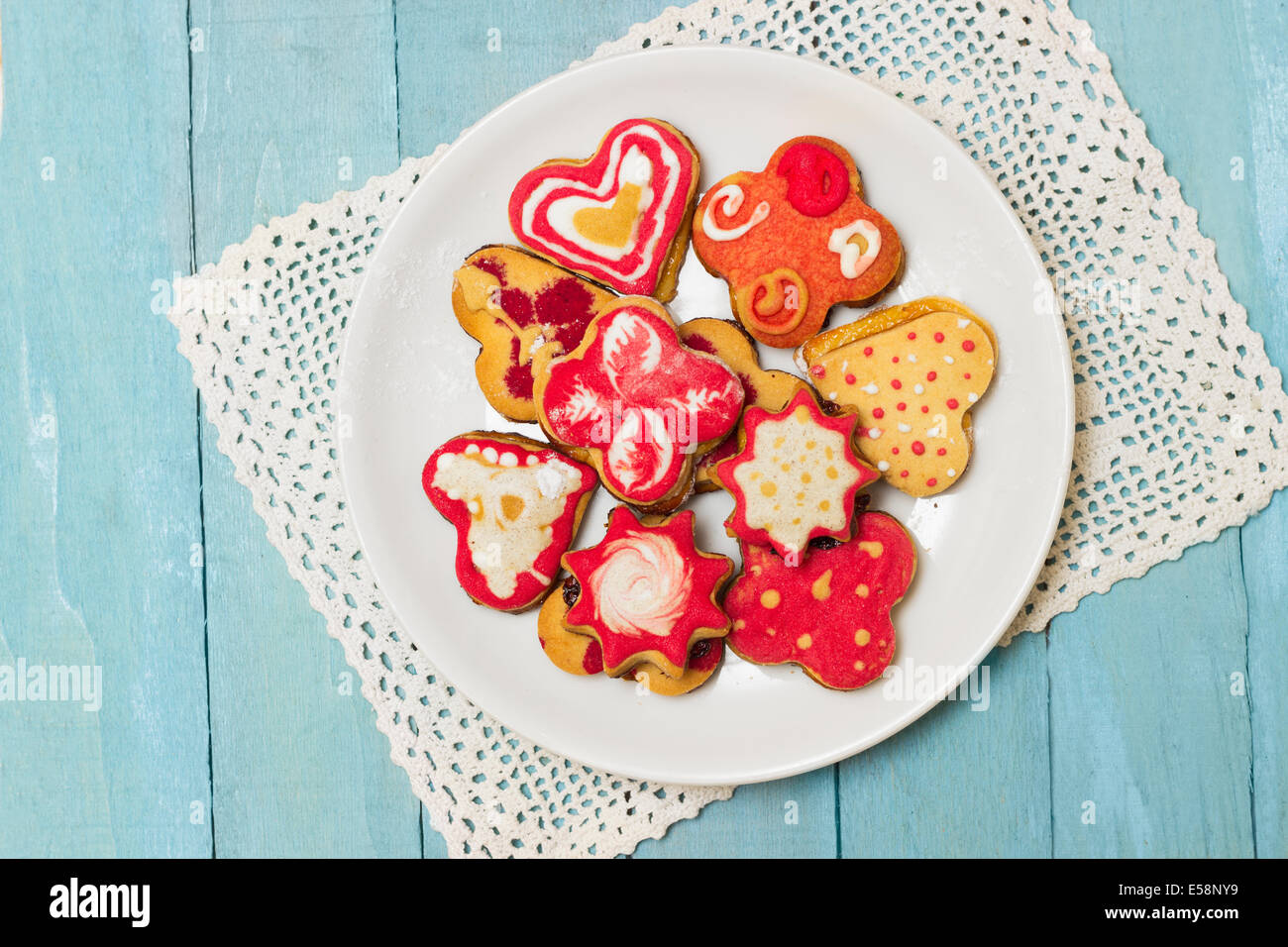 Good oldfashioned different shaped multicolored homemade cookies ona a ...