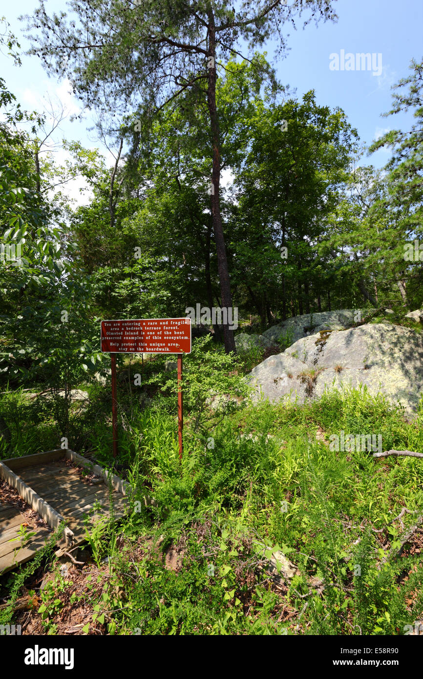 Information sign describing bedrock terrace forest ecosystem next to ...