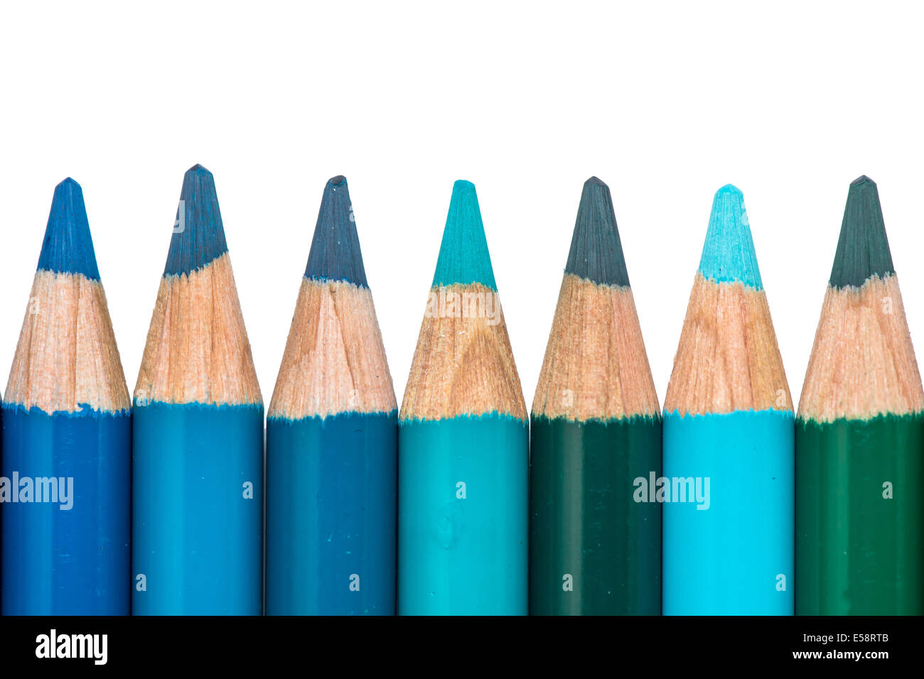 Isolated Row with Blue and Green Colored Crayons Stock Photo - Alamy