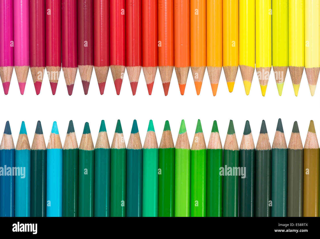 Two Isolated Opposite Rows Of Colorful Crayons Stock Photo - Alamy