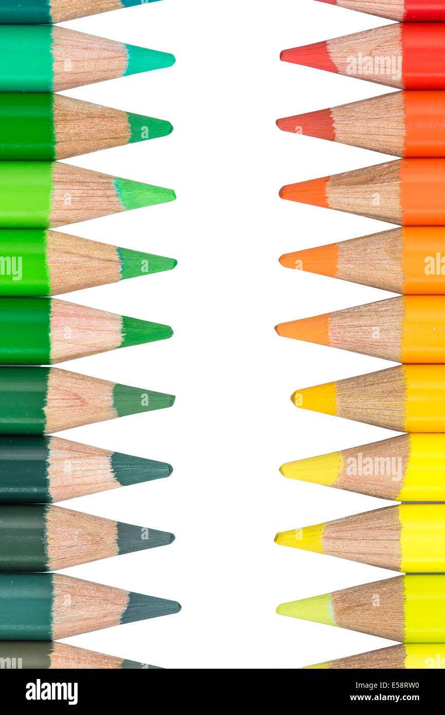 Two Isolated Opposite Rows Of Colorful Crayons Stock Photo - Alamy