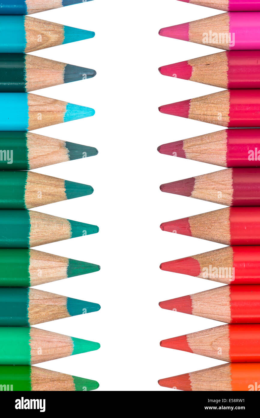 Two Isolated Opposite Rows Of Colorful Crayons Stock Photo - Alamy