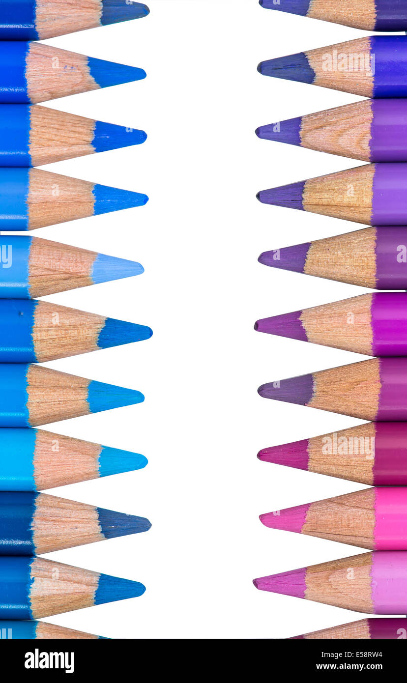 Two Isolated Opposite Rows Of Colorful Crayons Stock Photo - Alamy