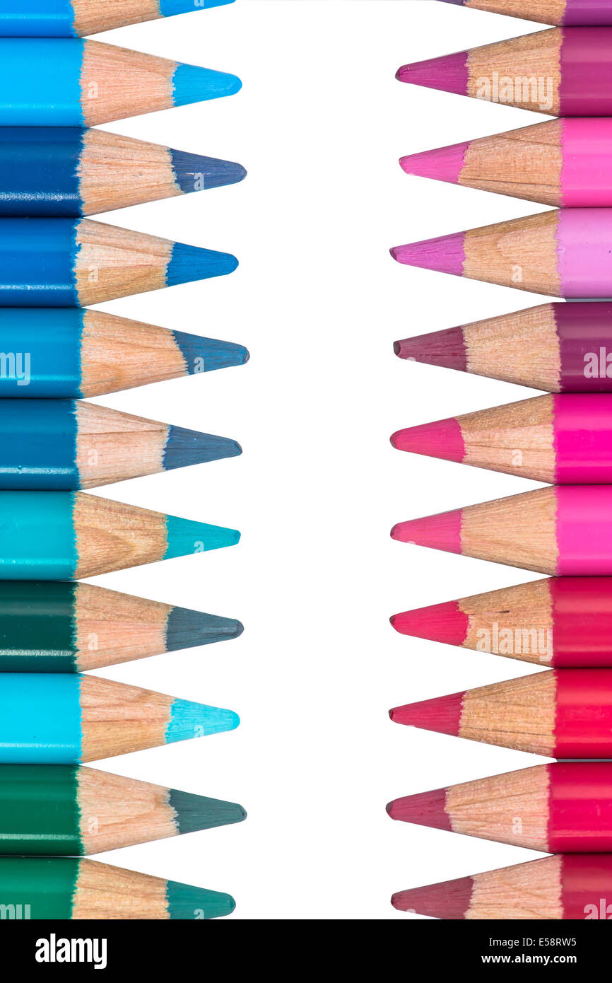 Two Isolated Opposite Rows Of Colorful Crayons Stock Photo - Alamy
