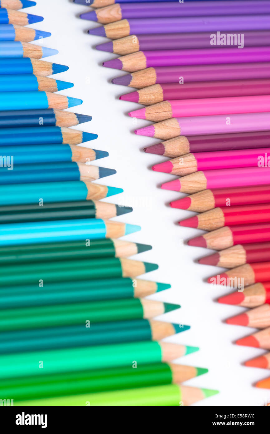Two Isolated Opposite Rows Of Colorful Crayons Stock Photo - Alamy