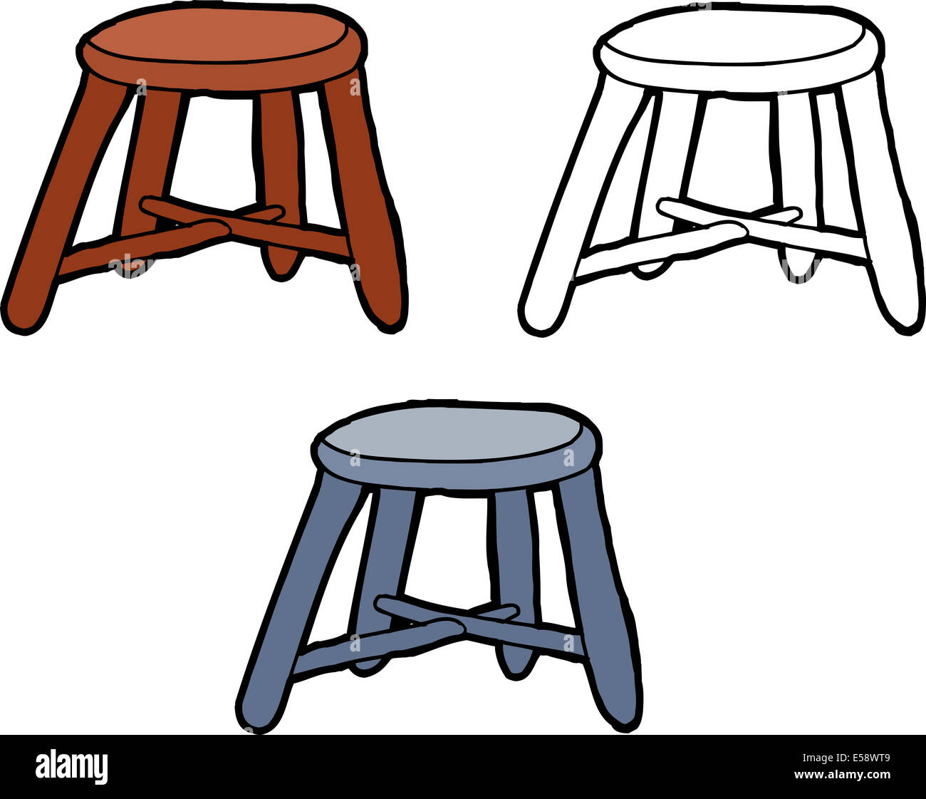 Series of little wooden seats over white background Stock Photo - Alamy