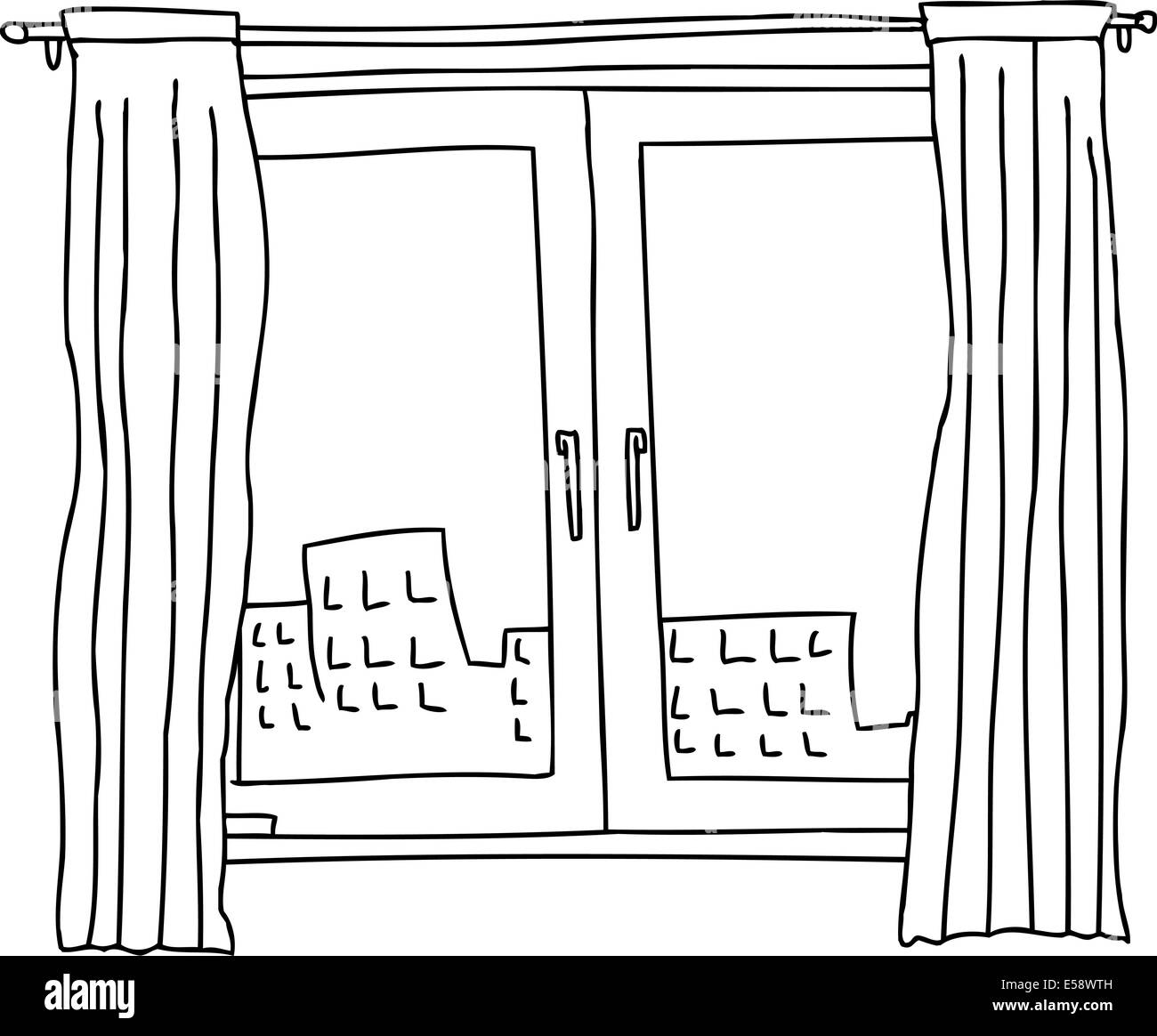 Black outline of casement window with apartment building Stock Photo ...