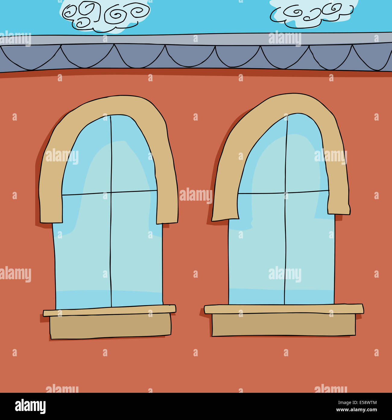 Cartoon background of two closed apartment windows Stock Photo - Alamy