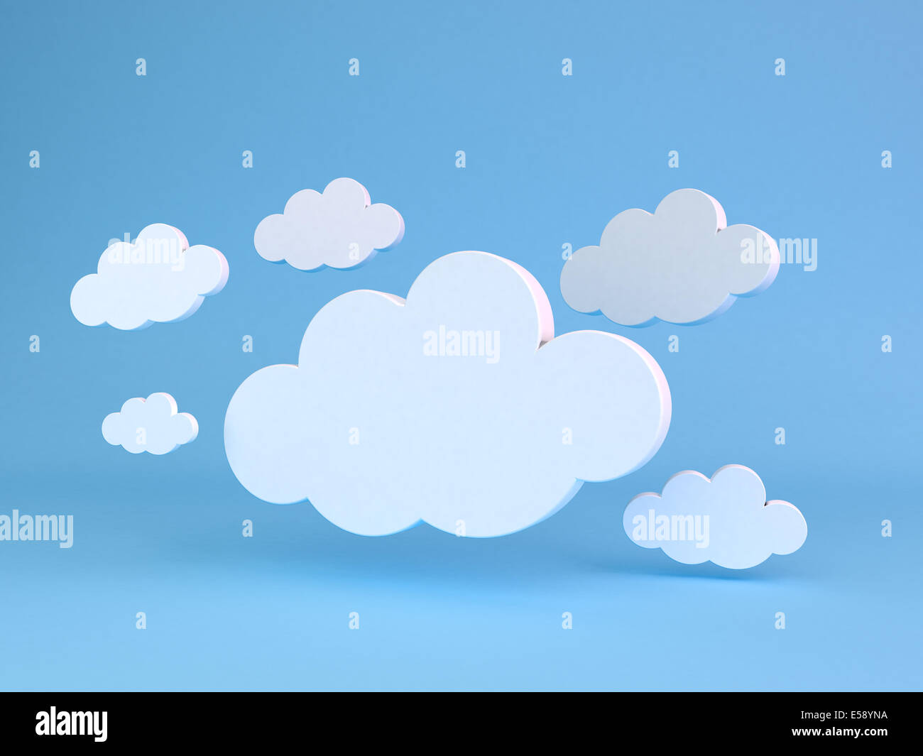 3D render of abstract shapes of clouds on light blue background Stock ...