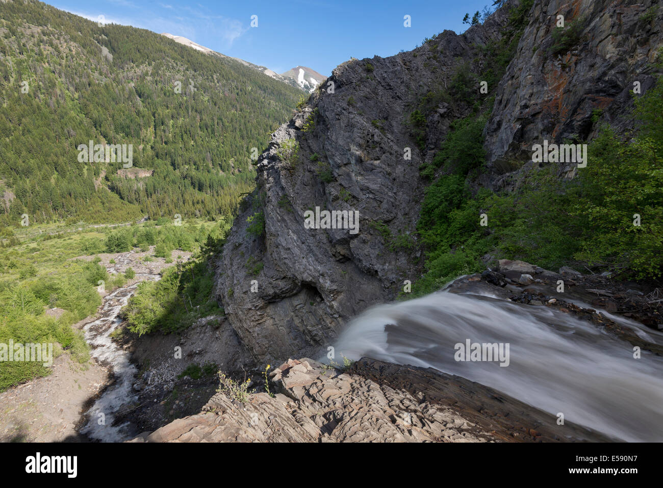 Waterfall spilling over a ledge in Oregon's Wallowa Valley Stock Photo ...