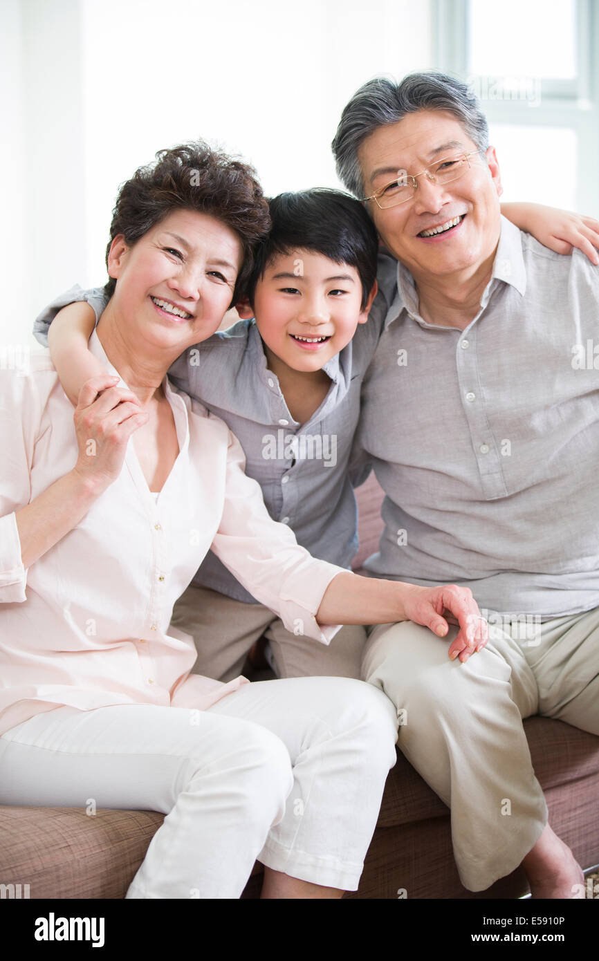 Portrait chinese grandparents grandson home hi-res stock photography ...
