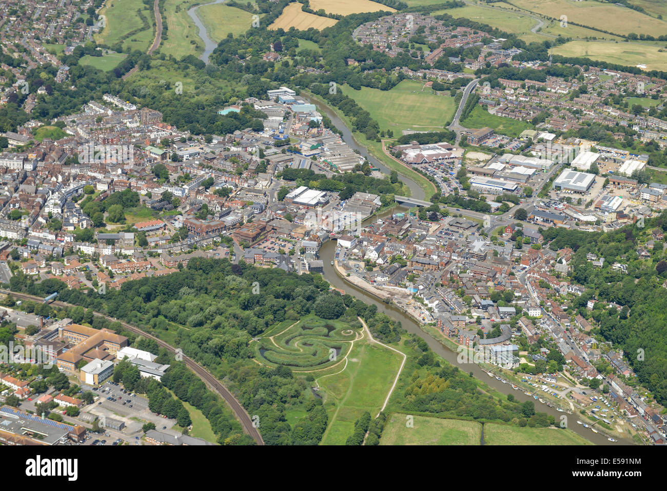 An aerial view of Lewes, East Sussex, showing detail of the Cliffe area ...