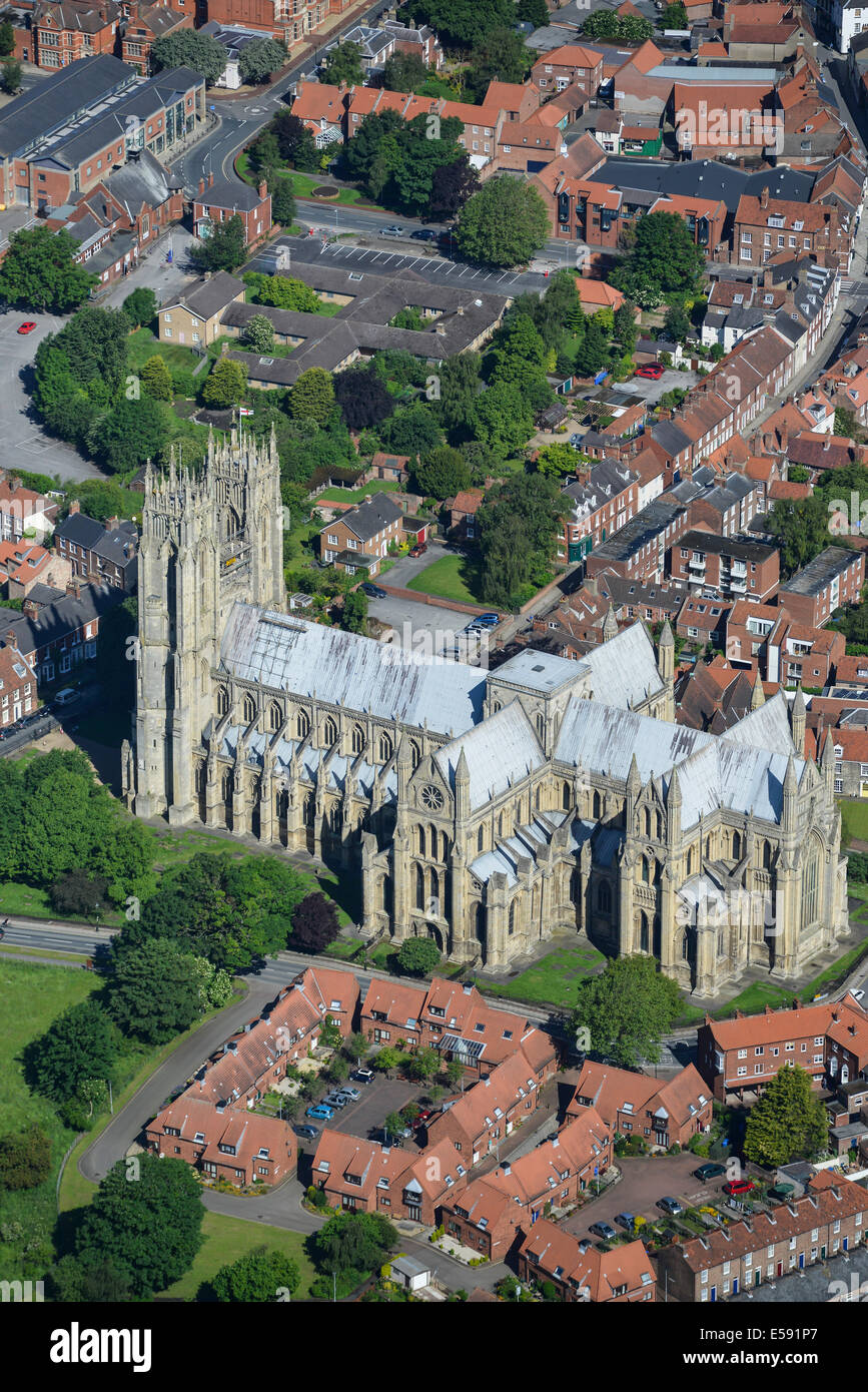 An aerial close-up view of Beverley Minster, East Yorkshire Stock Photo ...