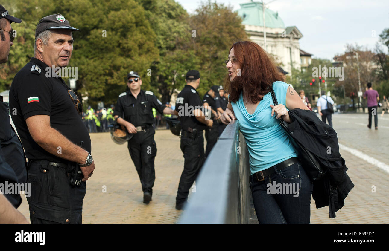 Sofia, Bulgaria. 23rd July, 2014. On July 23, hundreds celebrated in Sofia resignation of the ...