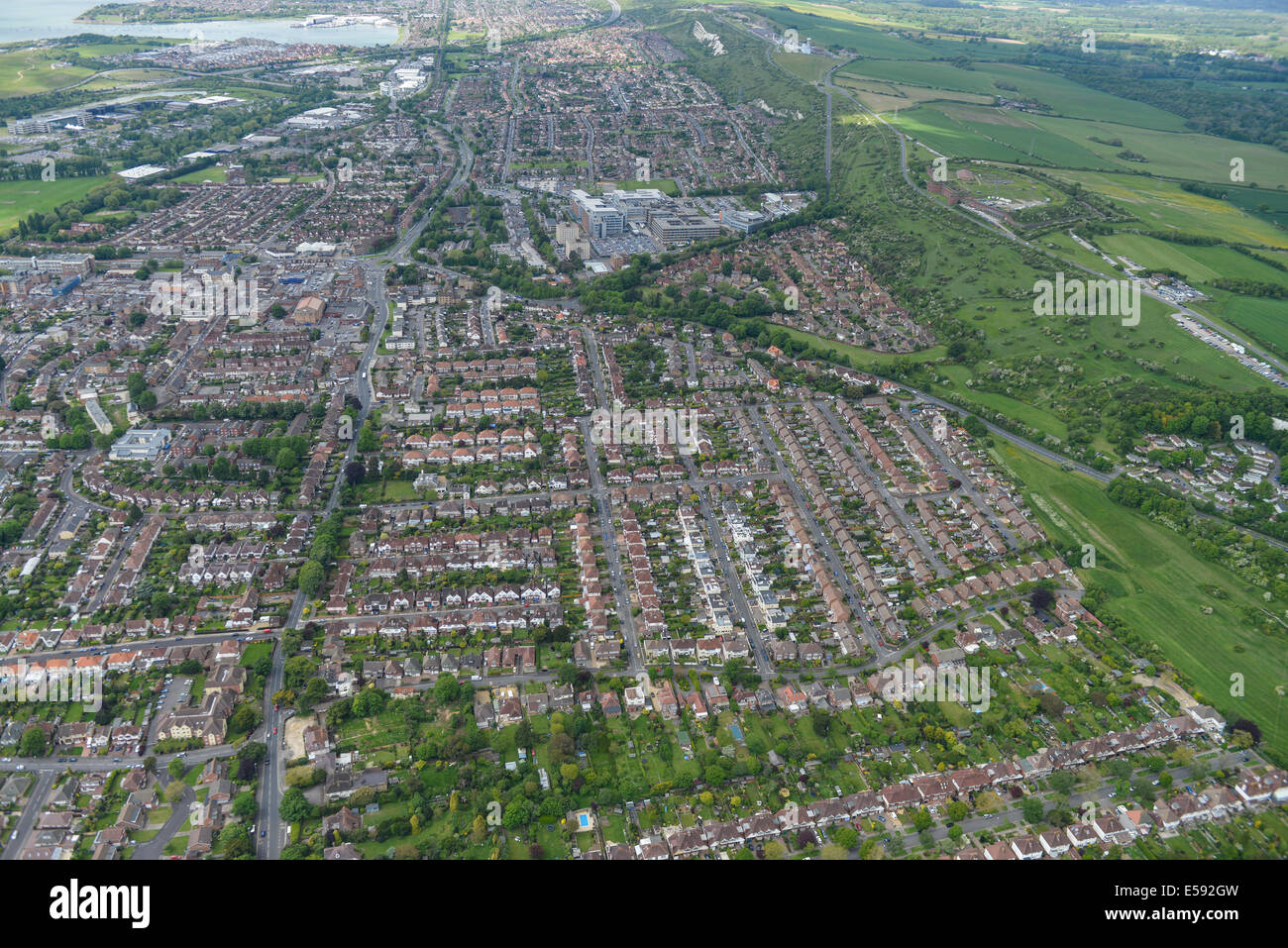 An aerial view of Cosham and Drayton to the north of Portsmouth in ...