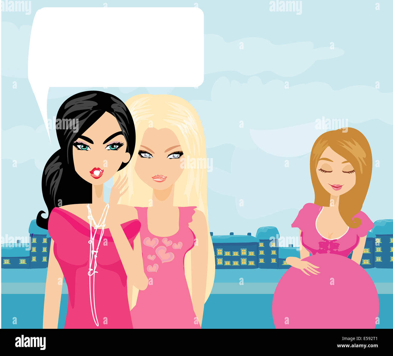 Envious two women gossip about their pregnant friend Stock Photo - Alamy