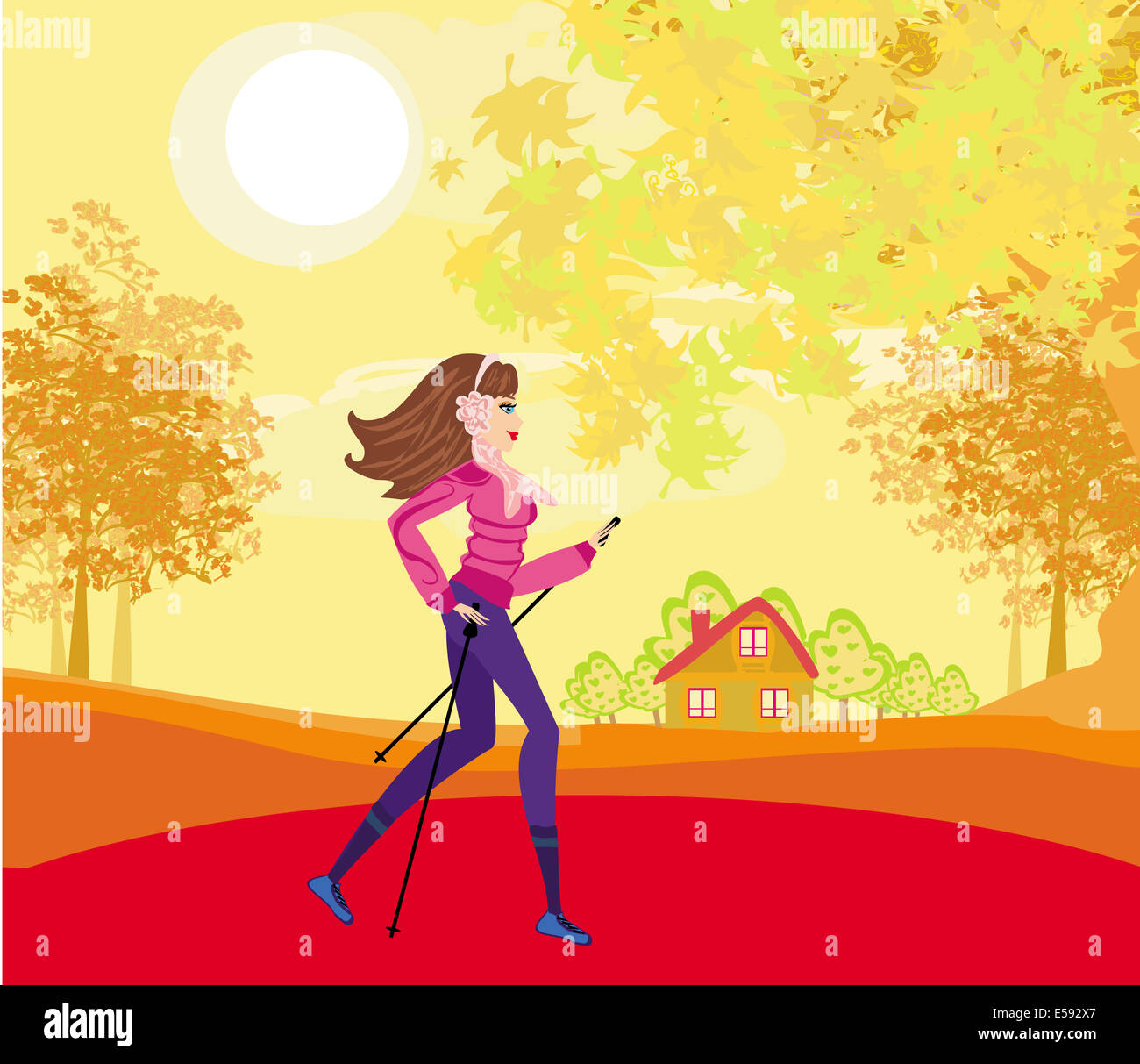 Nordic walking - active woman exercising outdoor Stock Photo - Alamy