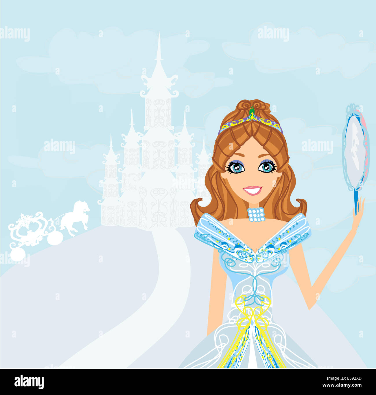 Beautiful princess mirror girl castle landscape looking hi-res stock ...