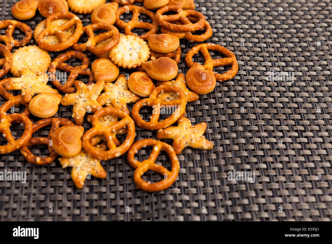 Pretzels and other snacks on table Stock Photo - Alamy