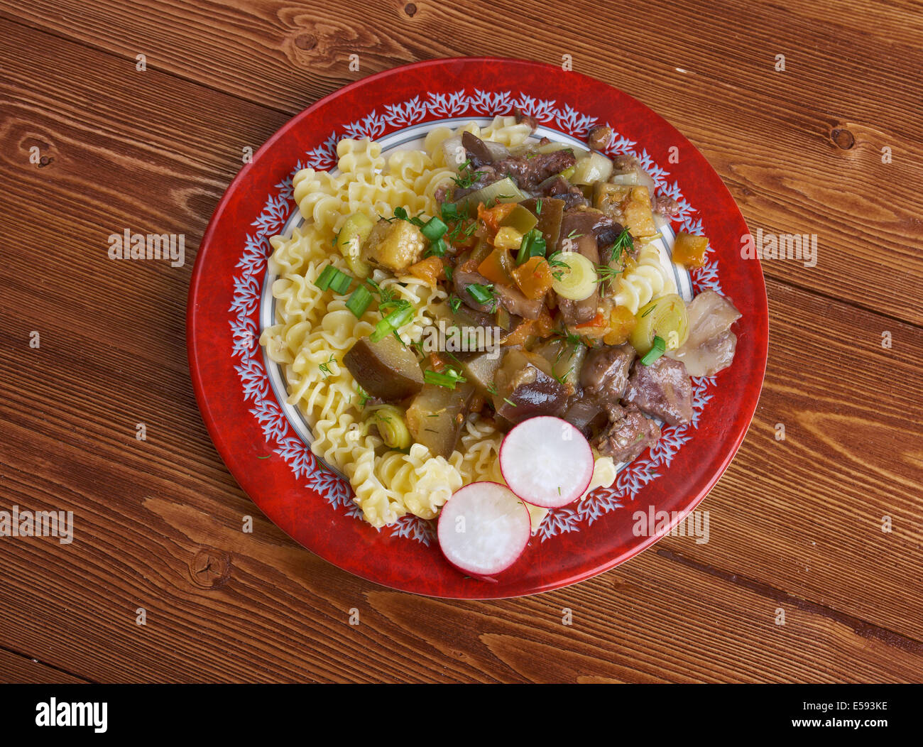 Radiatori - Pasta with beef, mushrooms, eggplant .italian cuisine Stock ...