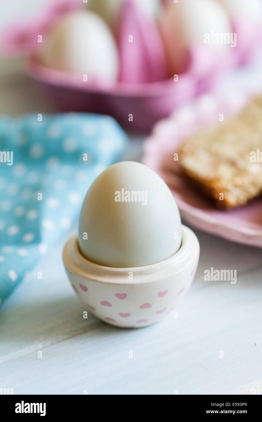 Series on boiled duck egg for breakfast, with toast soldiers Stock ...