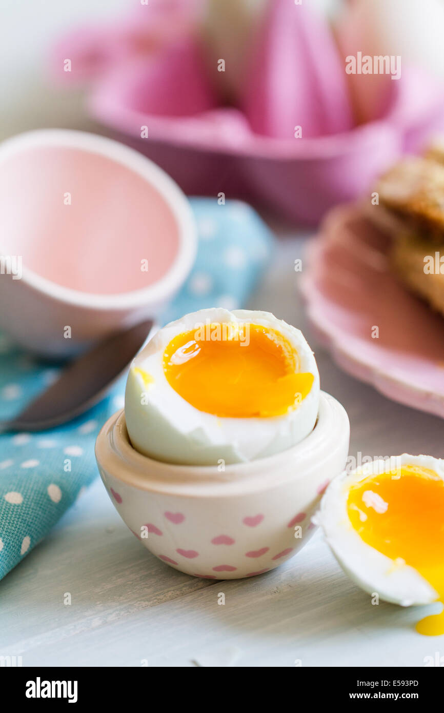 Series on boiled duck egg for breakfast, with toast soldiers Stock ...