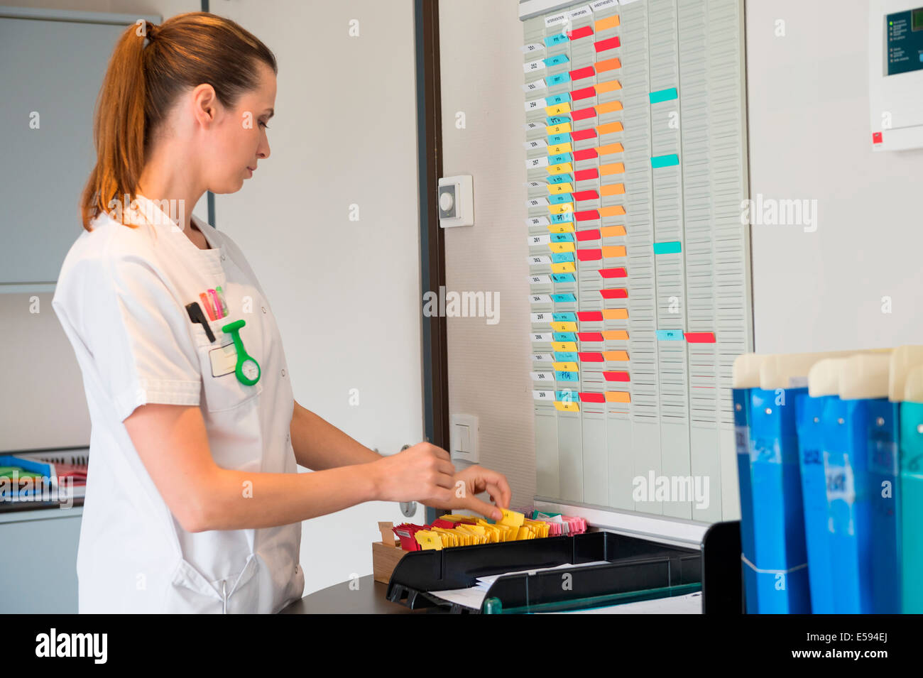 Female nurse arranging schedule in hospital Stock Photo - Alamy