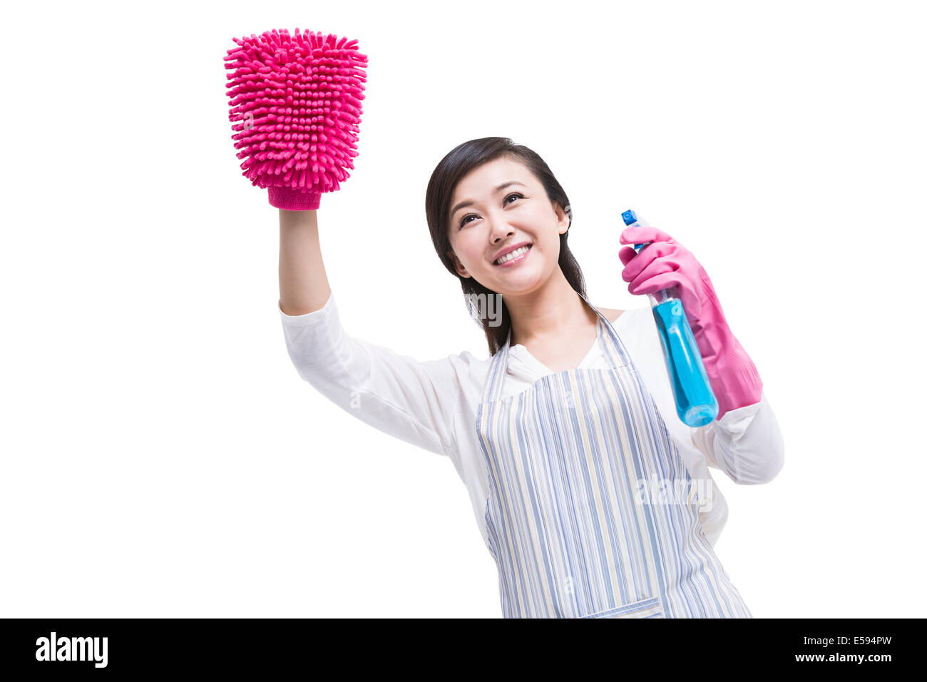 Happy woman doing housework Stock Photo - Alamy