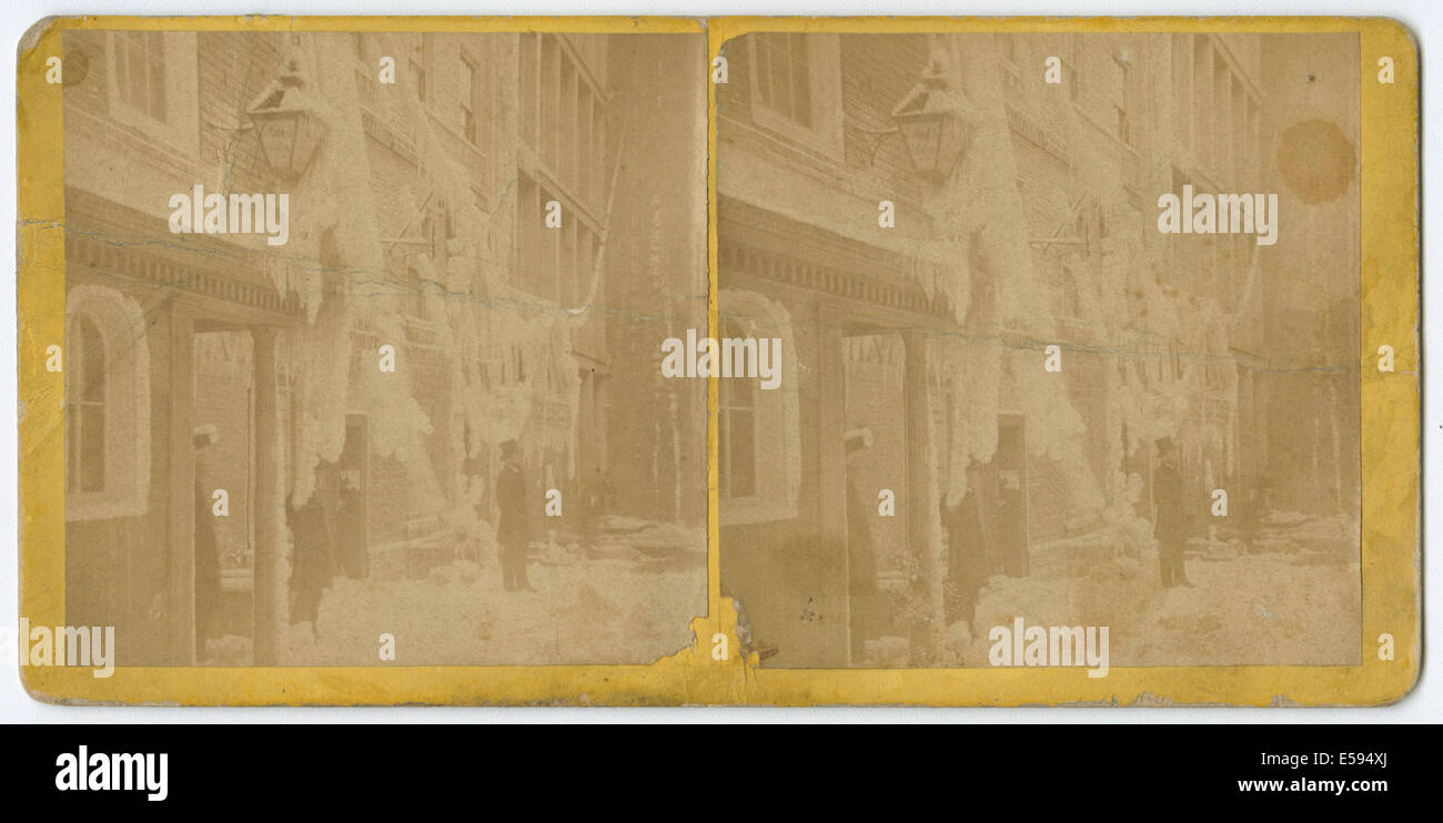 A stereograph depicting the aftermath of a fire at the Jayne Building ...