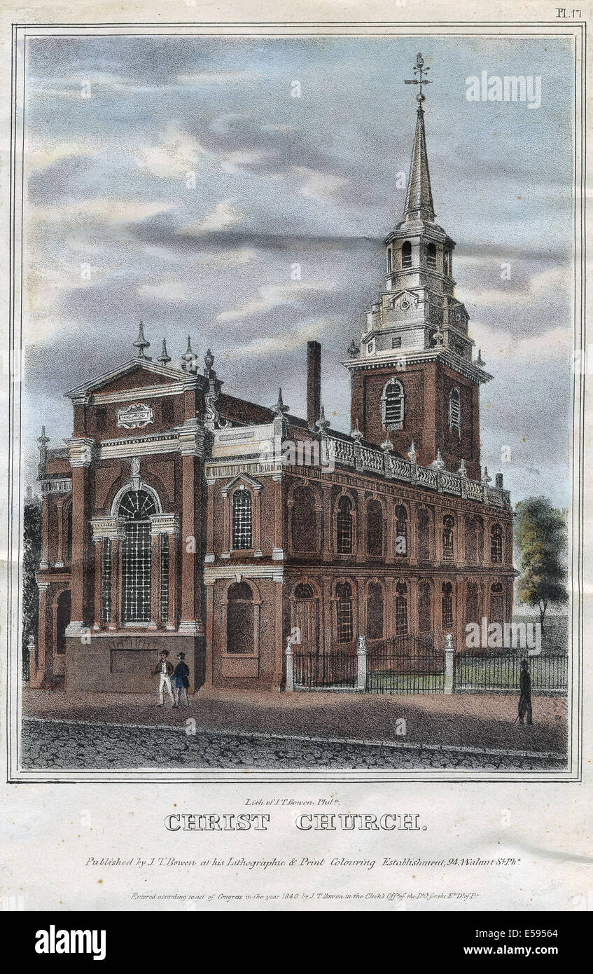 A lithograph of Christ Church in Philadelphia, an Episcopal church ...