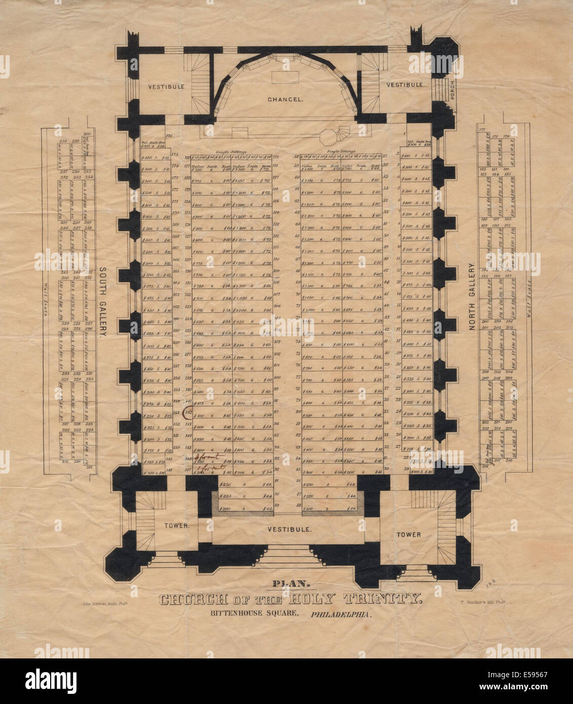 A lithograph showing the floor plans of the Church of the Holy Trinity ...